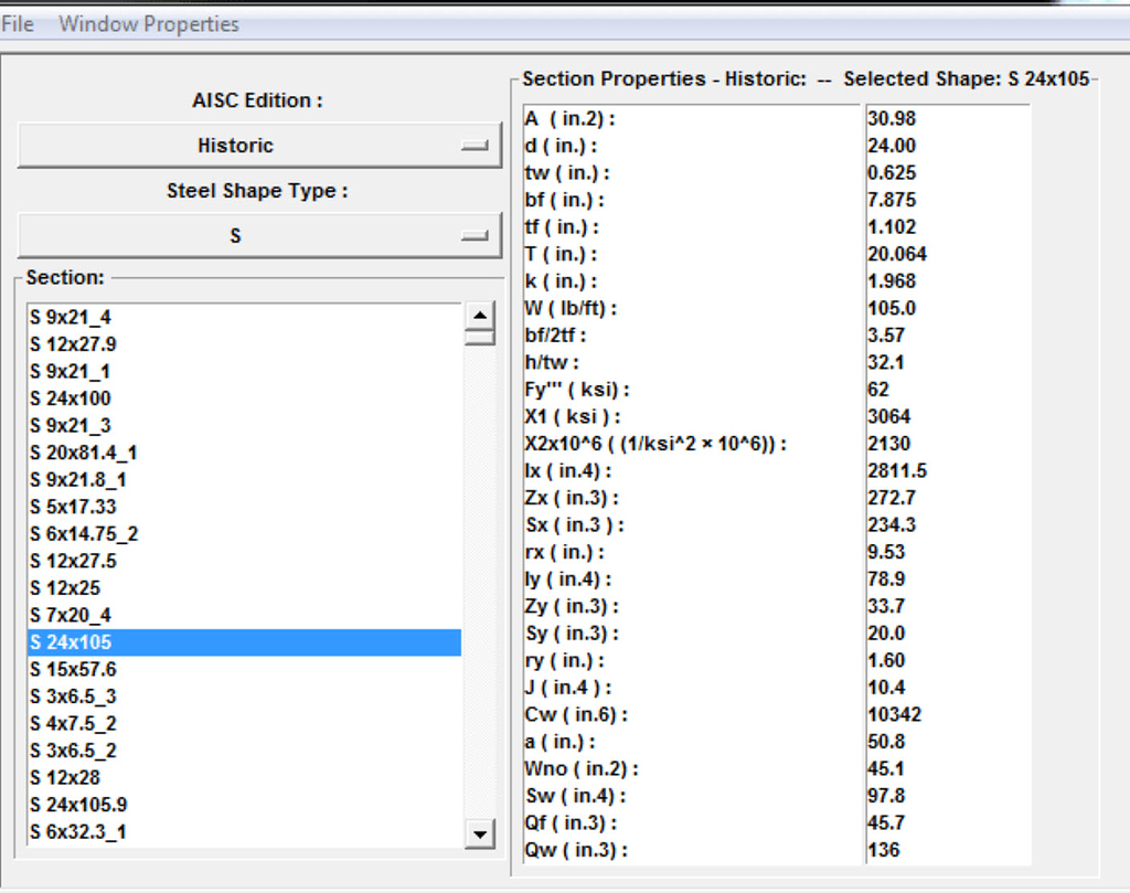 Old S-Section Properties - Steel codes (AISC, etc...) - SimpliEngineering