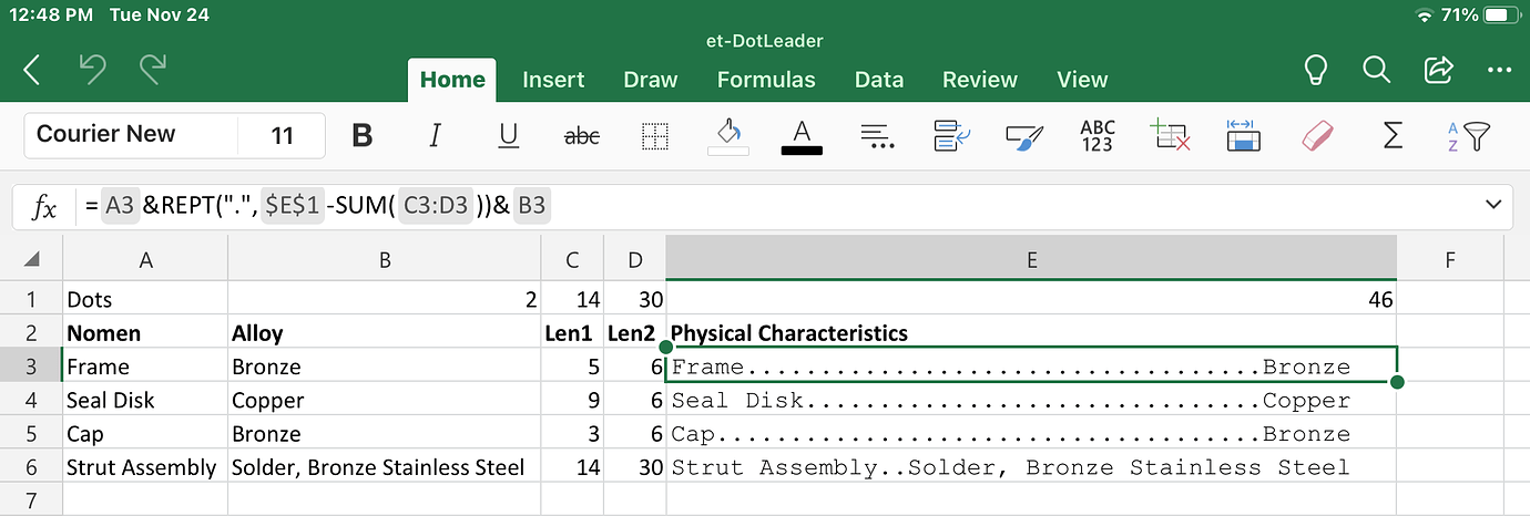 Generate a dot leader list in Excel - Spreadsheets - SimpliEngineering
